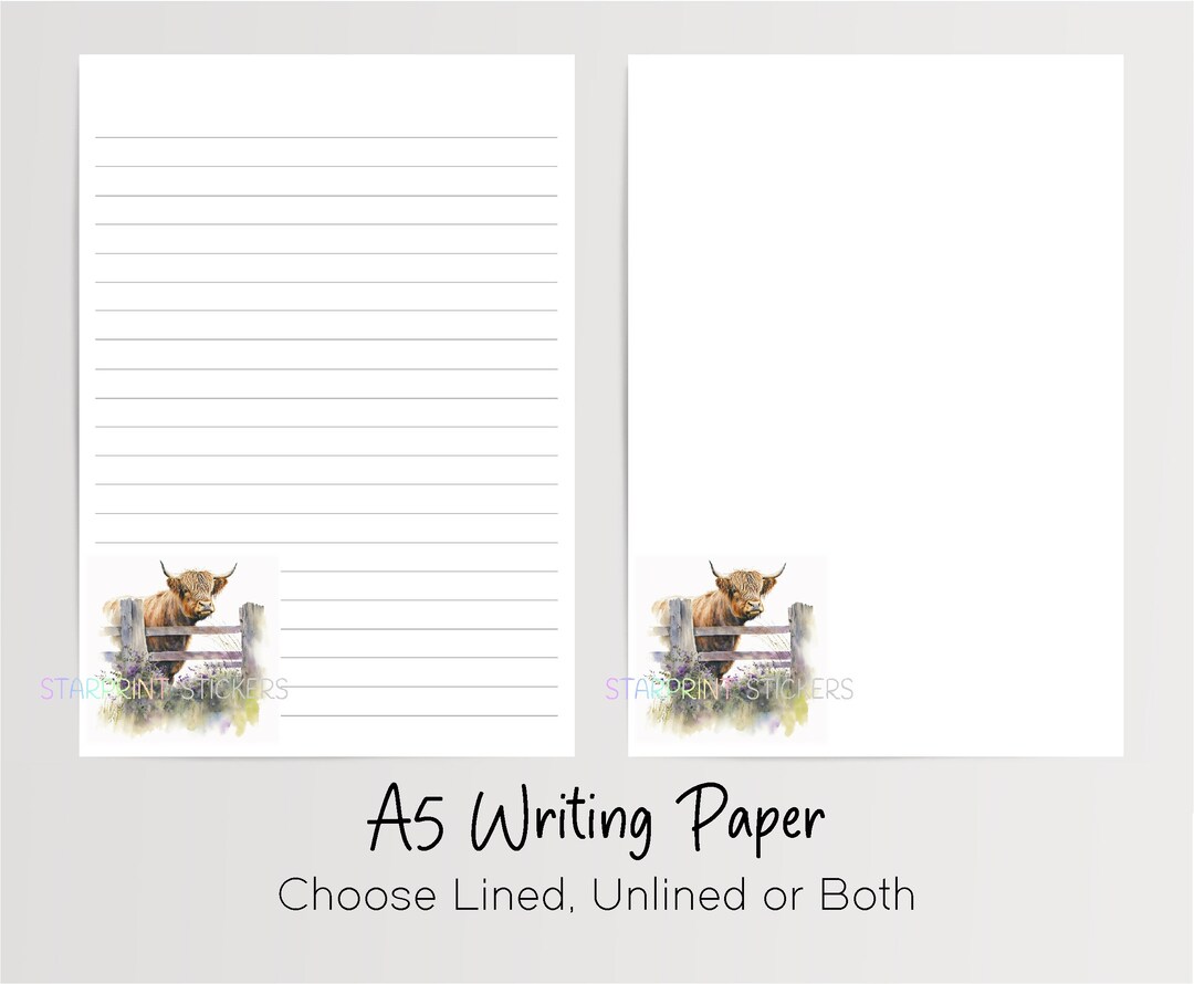 Highland Cow A5 Writing Paper, 10 Sheets Lined/unlined, Note Paper ...