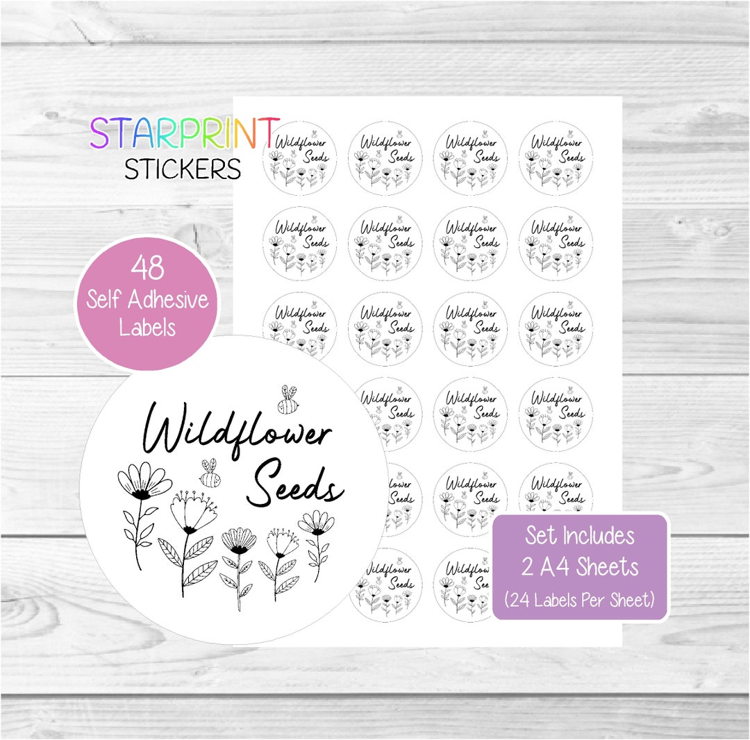Wildflower Seeds Stickers, 48 Round Flower Packet Labels (2 A4 Sheets ...