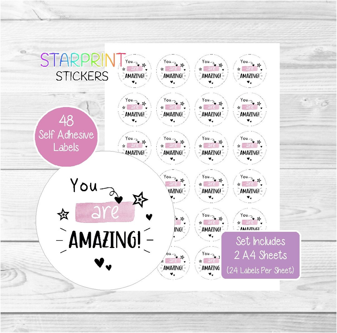 You Are Amazing Stickers, 48 Round Labels, Positive/encouragement ...