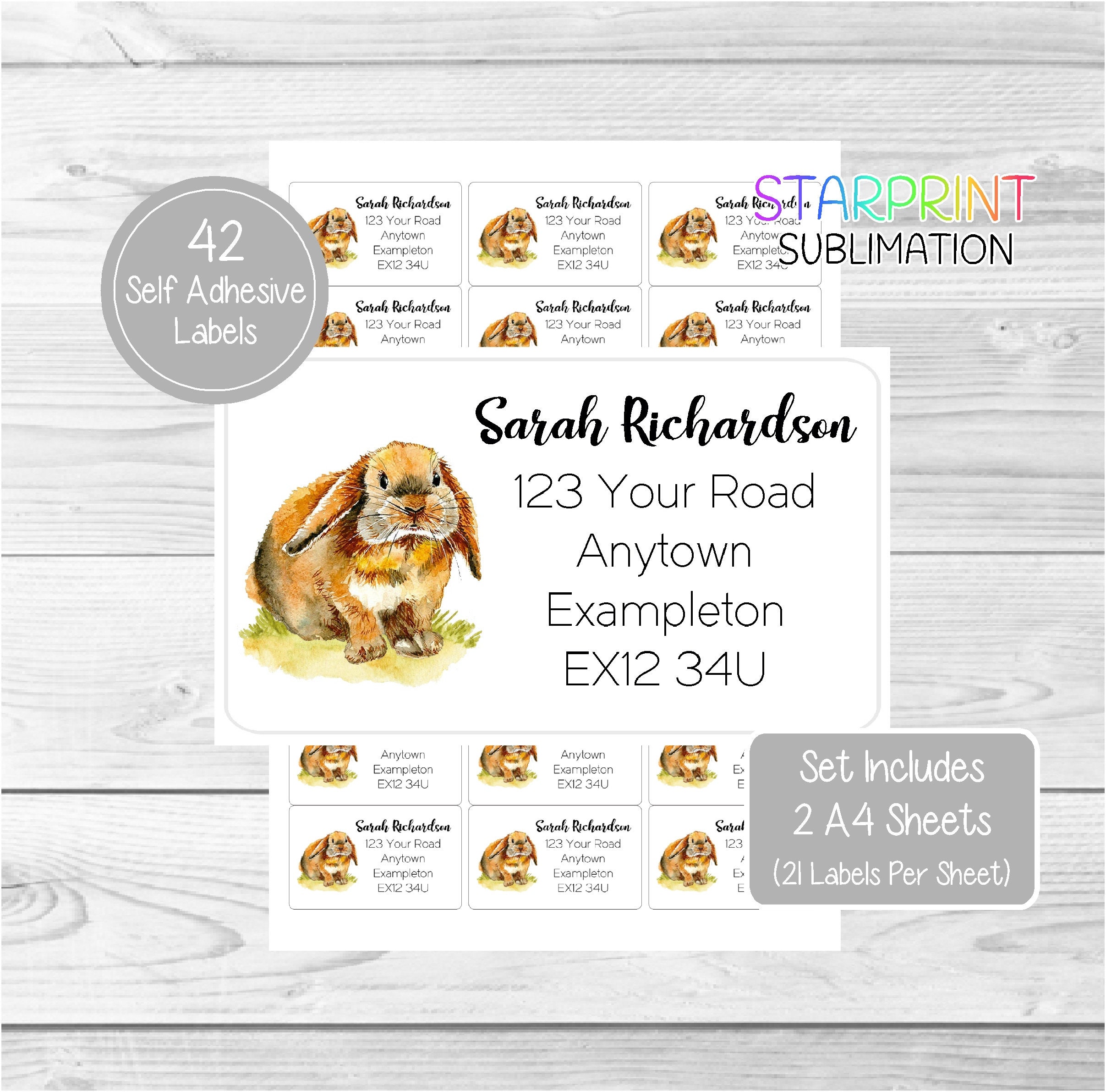 Lop Eared Bunny Rabbit Personalised Address Labels, 42 Custom Self ...