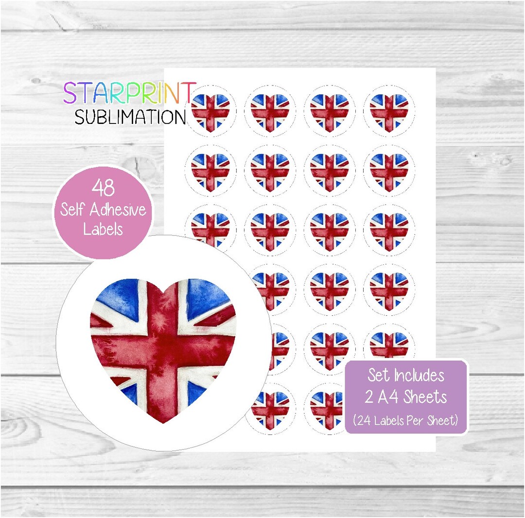 Union Jack Stickers, 48 Round UK Flag Labels (2 A4 Sheets, 24 per Sheet ...