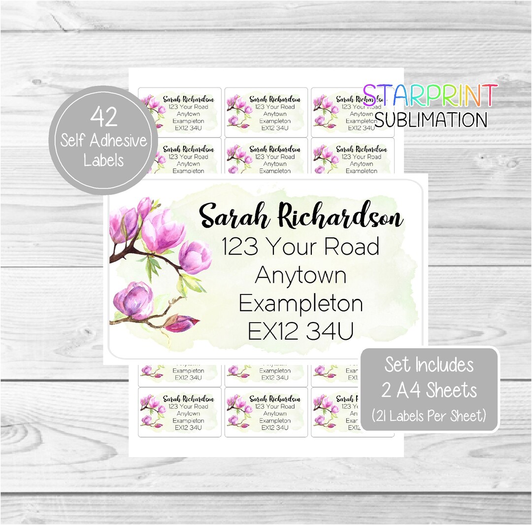 Magnolia Personalised Address Labels, 42 Custom Self Adhesive Stickers ...