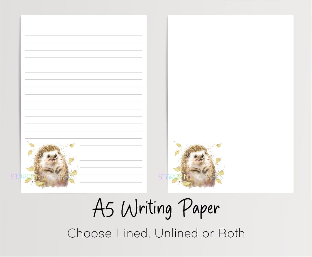 Hedgehog A5 Writing Paper, 10 Sheets Lined/unlined, Woodland Animal ...