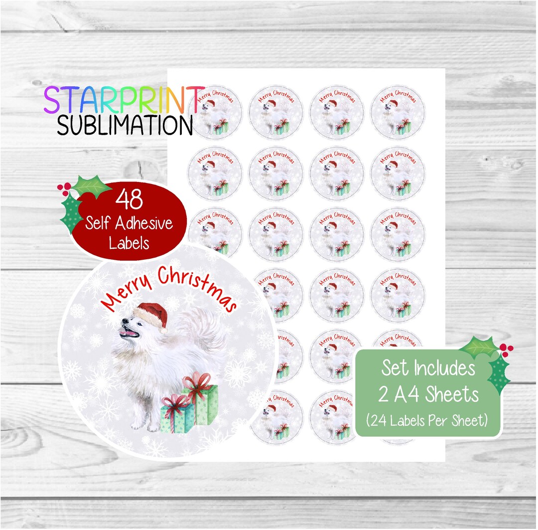 Samoyed Dog Christmas Stickers/envelope Seals, 48 Round Labels (2 A4 ...