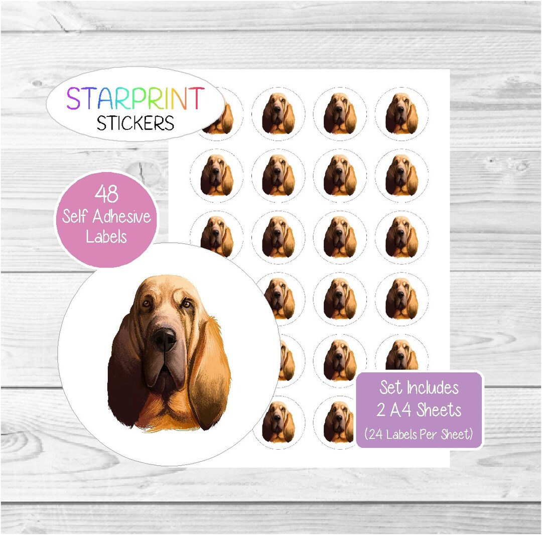 Blood Hound Dog Stickers, 48 Round Labels (2 A4 Sheets, 24 per Sheet ...