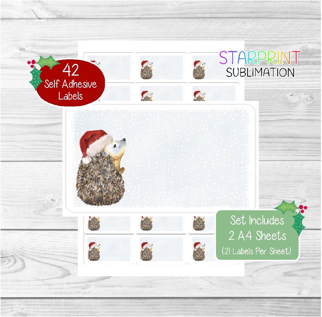 Hedgehog Christmas Labels, 42 Universal Stickers (2 A4 Sheets) Great to ...