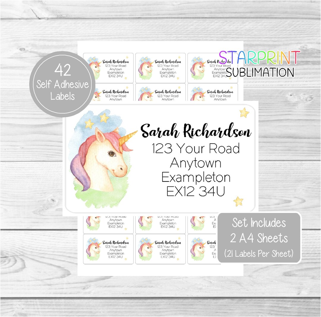 Unicorn Personalised Address Labels, 42 Custom Self Adhesive Stickers ...