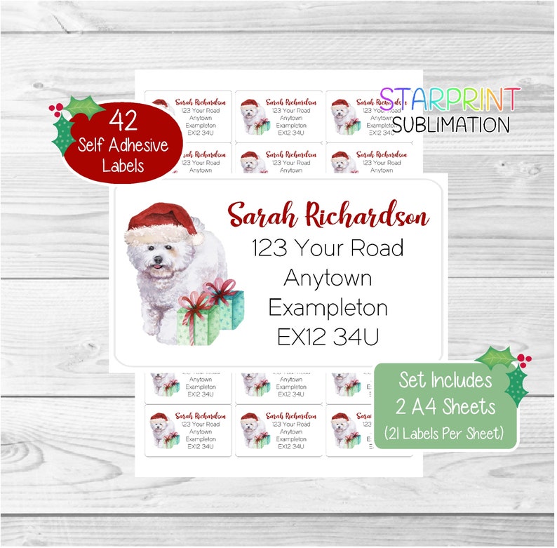 Bichon Frise Dog Personalised Christmas Return Address Labels, 42 Self ...