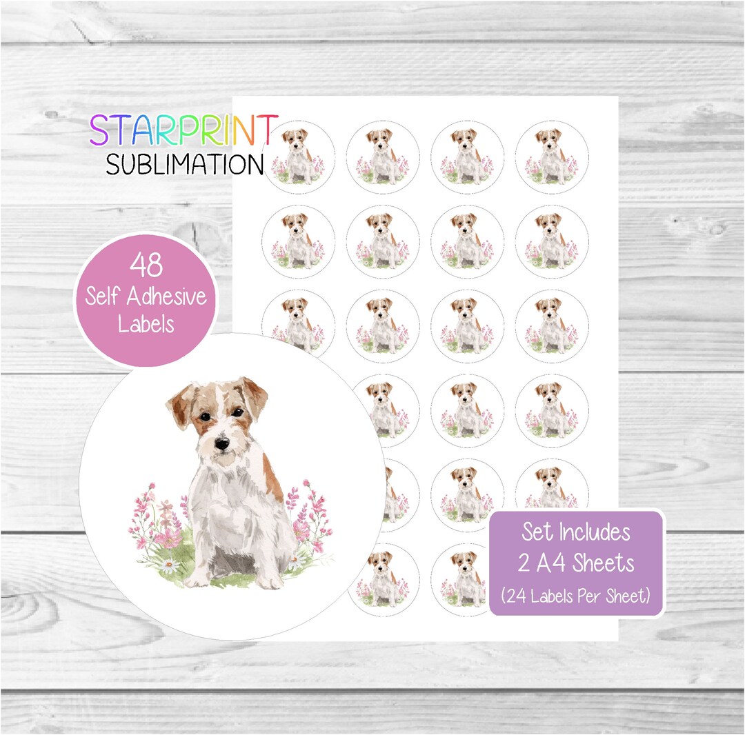 Jack Russell Terrier Dog Stickers, 48 Round Labels (2 A4 Sheets, 24 per ...