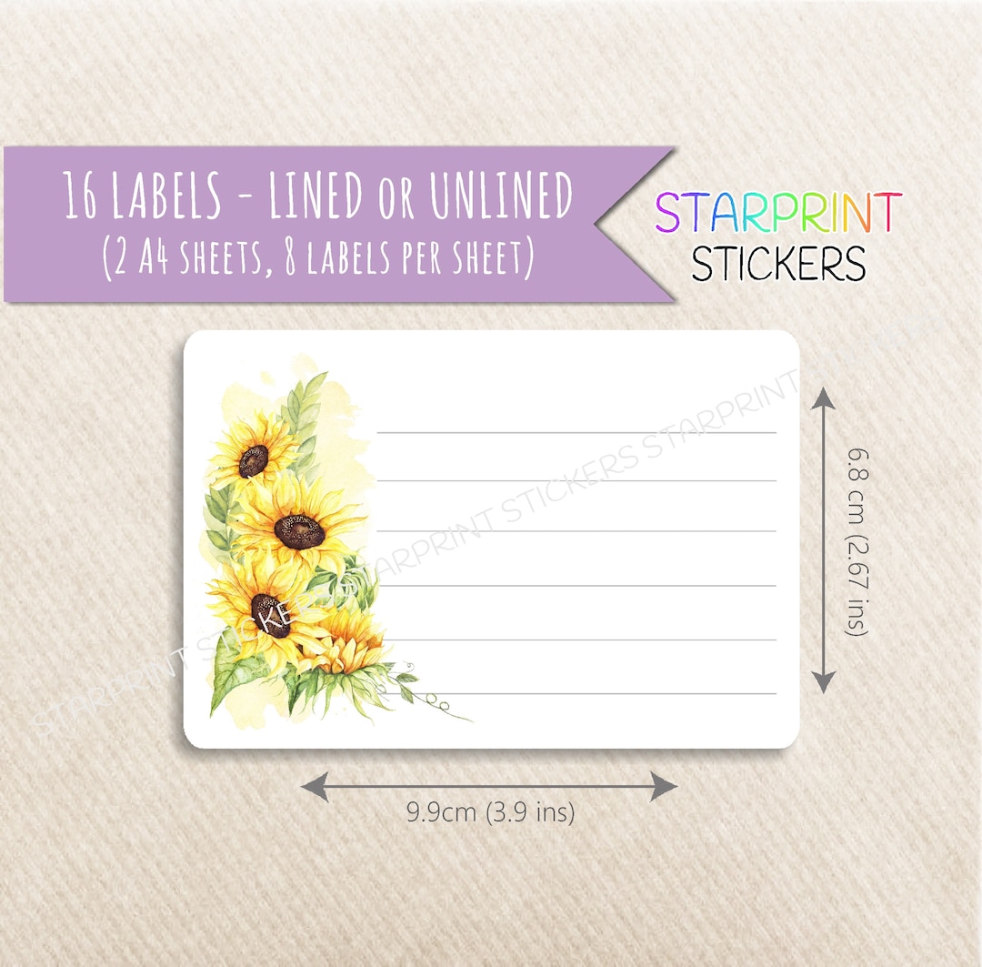Sunflower Labels, 16 Blank or Lined Multi Purpose Stickers (2 A4 Sheets ...
