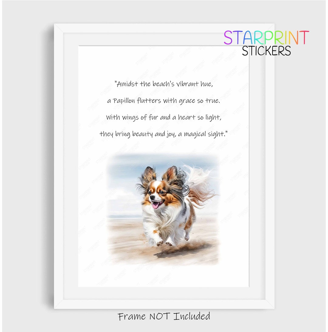 Papillon Red & White Dog Print, Beach Poem Unframed A4 Print, Fun ...