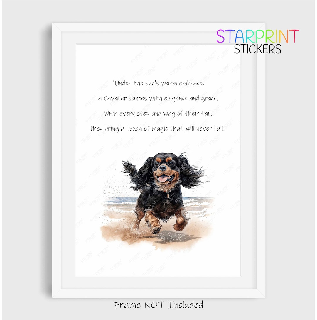 Cavalier King Charles Spaniel Black & Tan Dog Print, Beach Poem ...