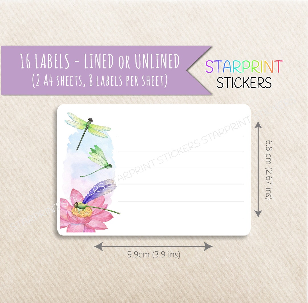 Dragonfly Labels, 16 Blank or Lined Multi Purpose Stickers (2 A4 Sheets ...
