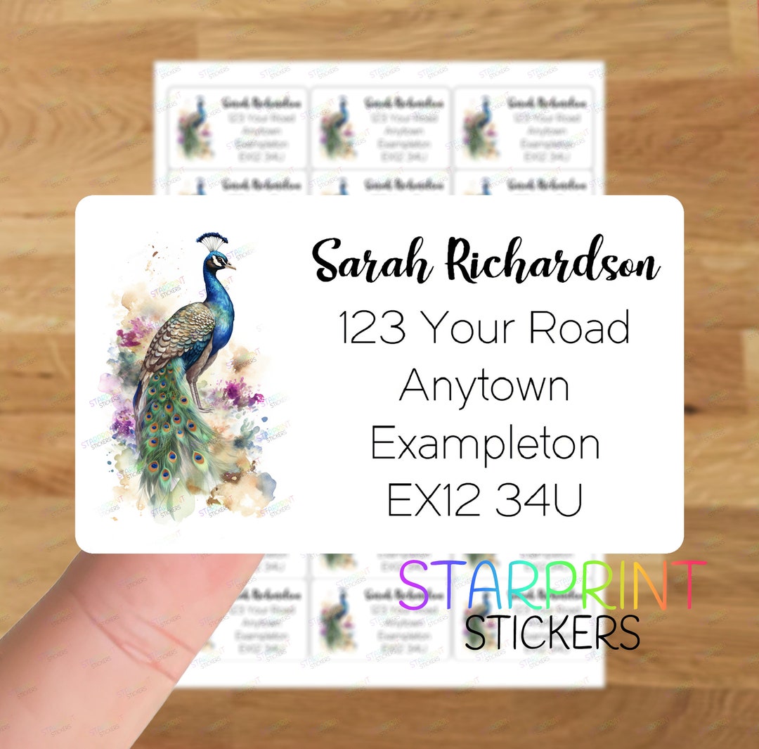 Peacock Personalised Address Labels, 21 Custom Self Adhesive Stickers ...
