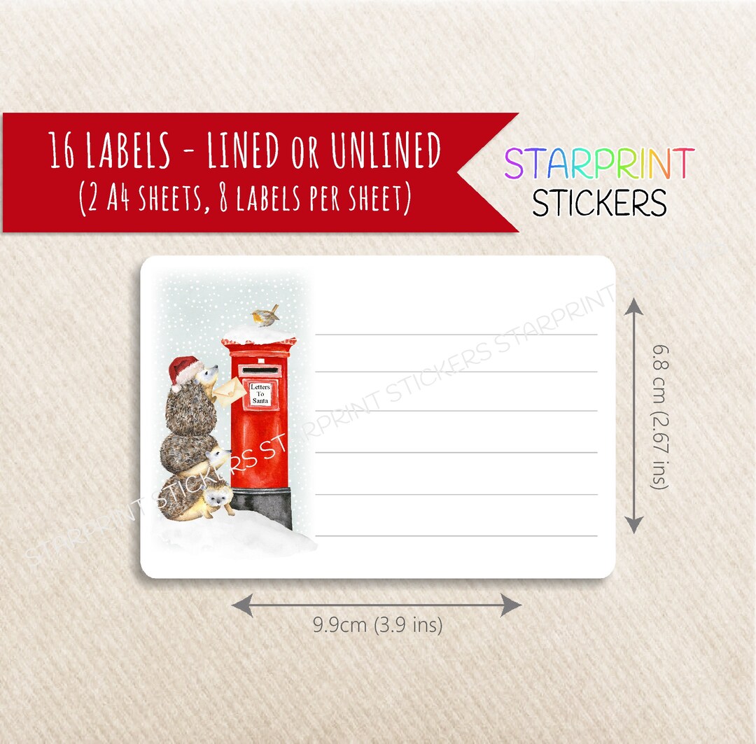 Hedgehog Christmas Labels, 16 Multi-purpose Blank or Lined Stickers (2 ...