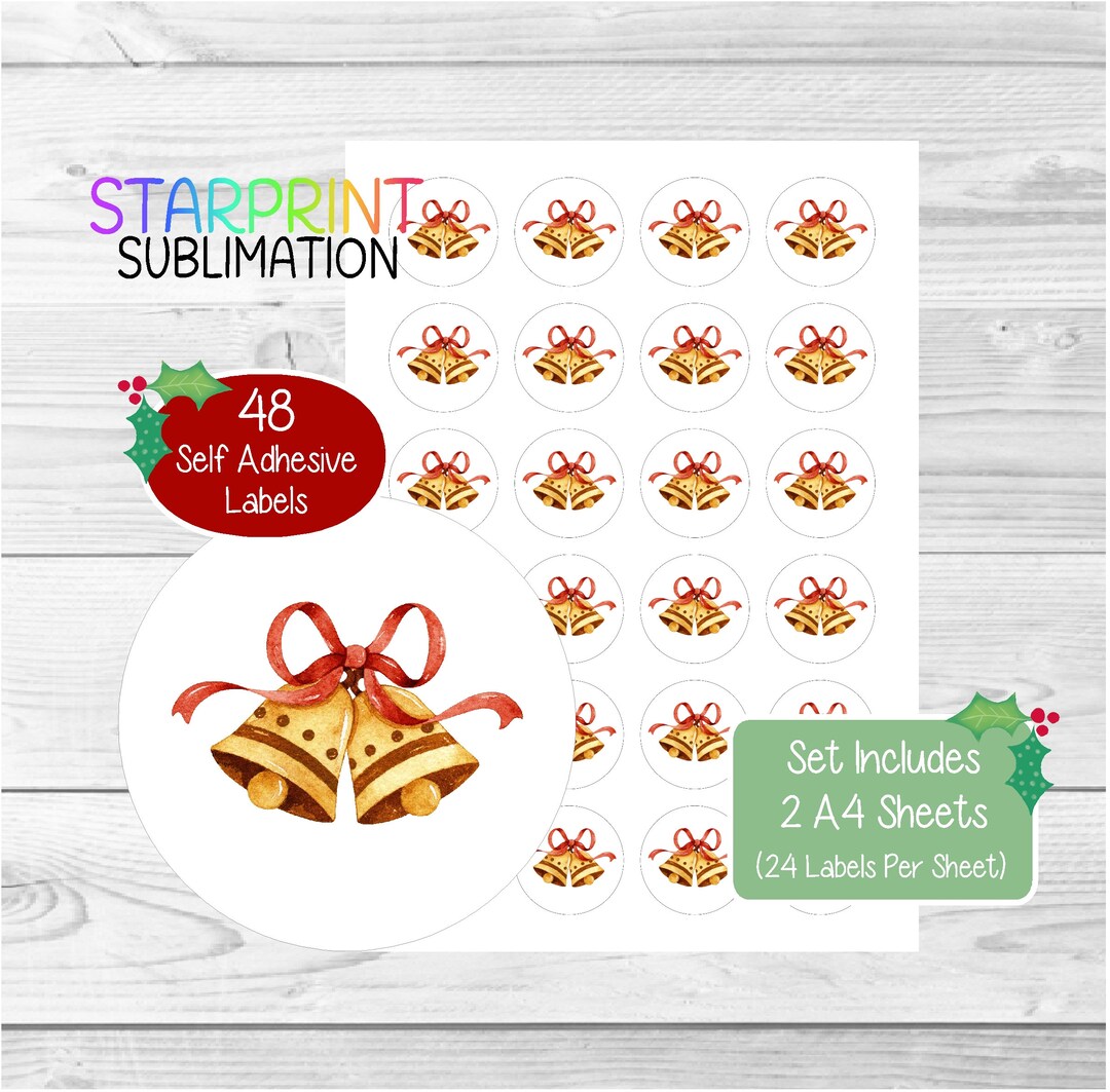 Christmas Bells Stickers/envelope Seals, 48 Round Labels (2 A4 Sheets ...