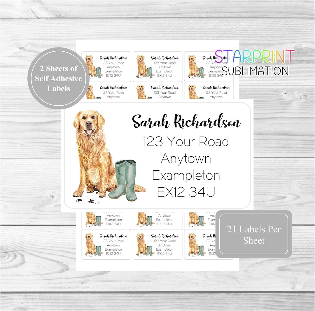 Golden Retriever Dog Personalised Return Address Labels, 42 Custom Self ...