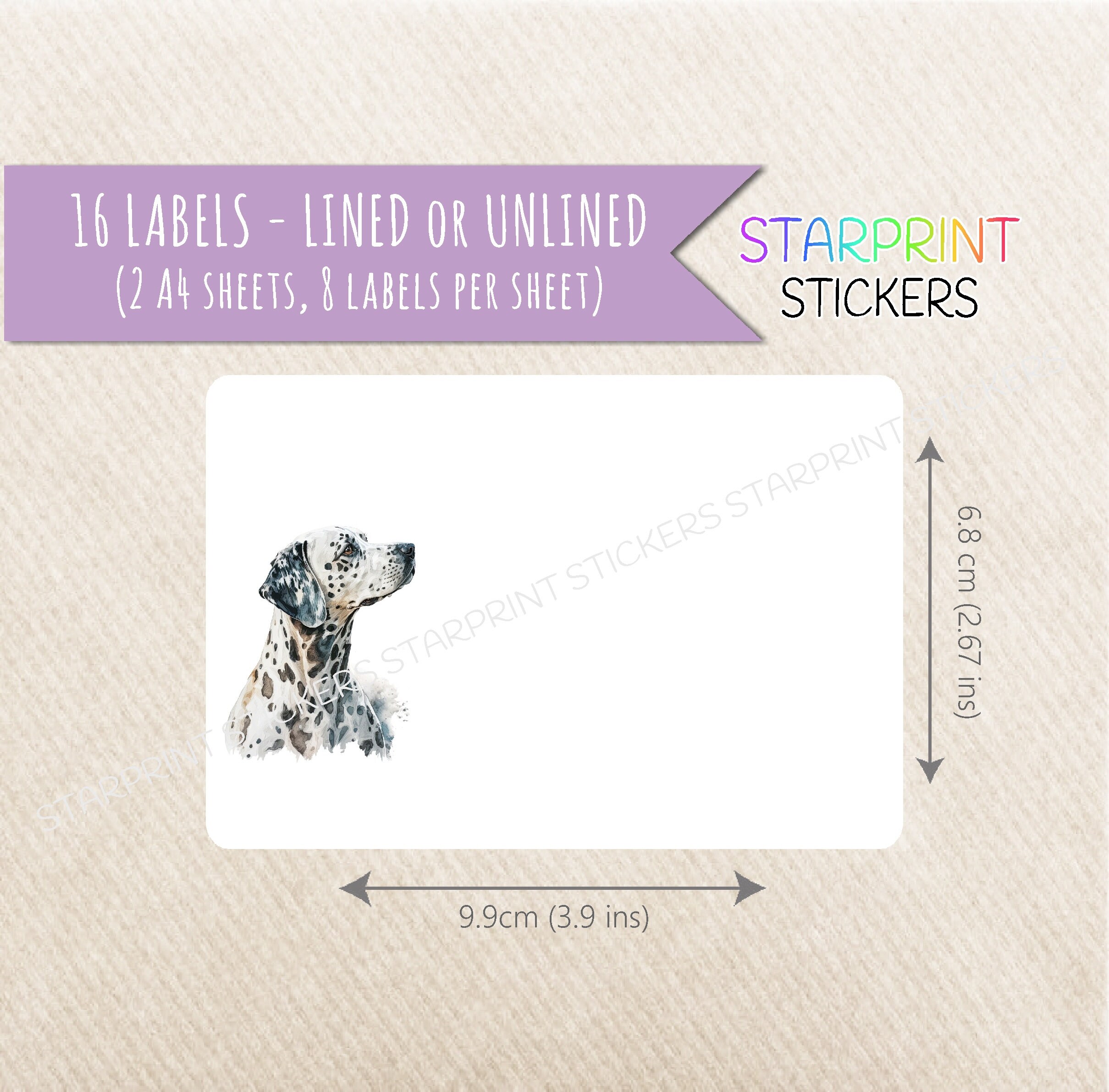 Dalmatian Labels 16 Stickers 2 A4 Sheets Personalised - Etsy