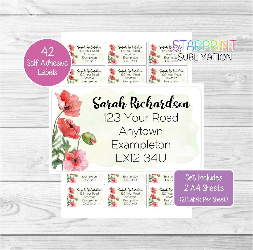 Poppies/poppy Flowers Personalised Address Labels 42 Custom - Etsy