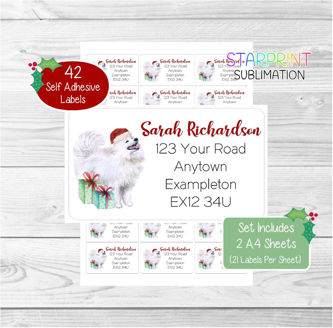 Samoyed Dog Personalised Christmas Return Address Labels, 42 Self ...