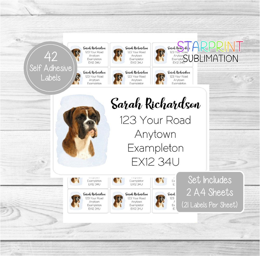 Boxer Dog Personalised Address Labels, 42 Custom Self Adhesive Stickers ...