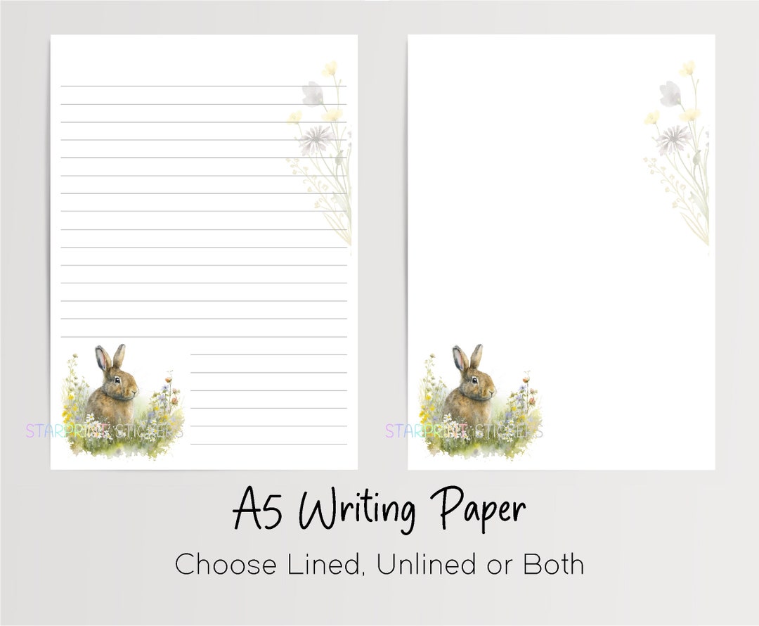 Rabbit A5 Writing Paper, 10 Sheets Lined/unlined, Woodland Animal Note ...