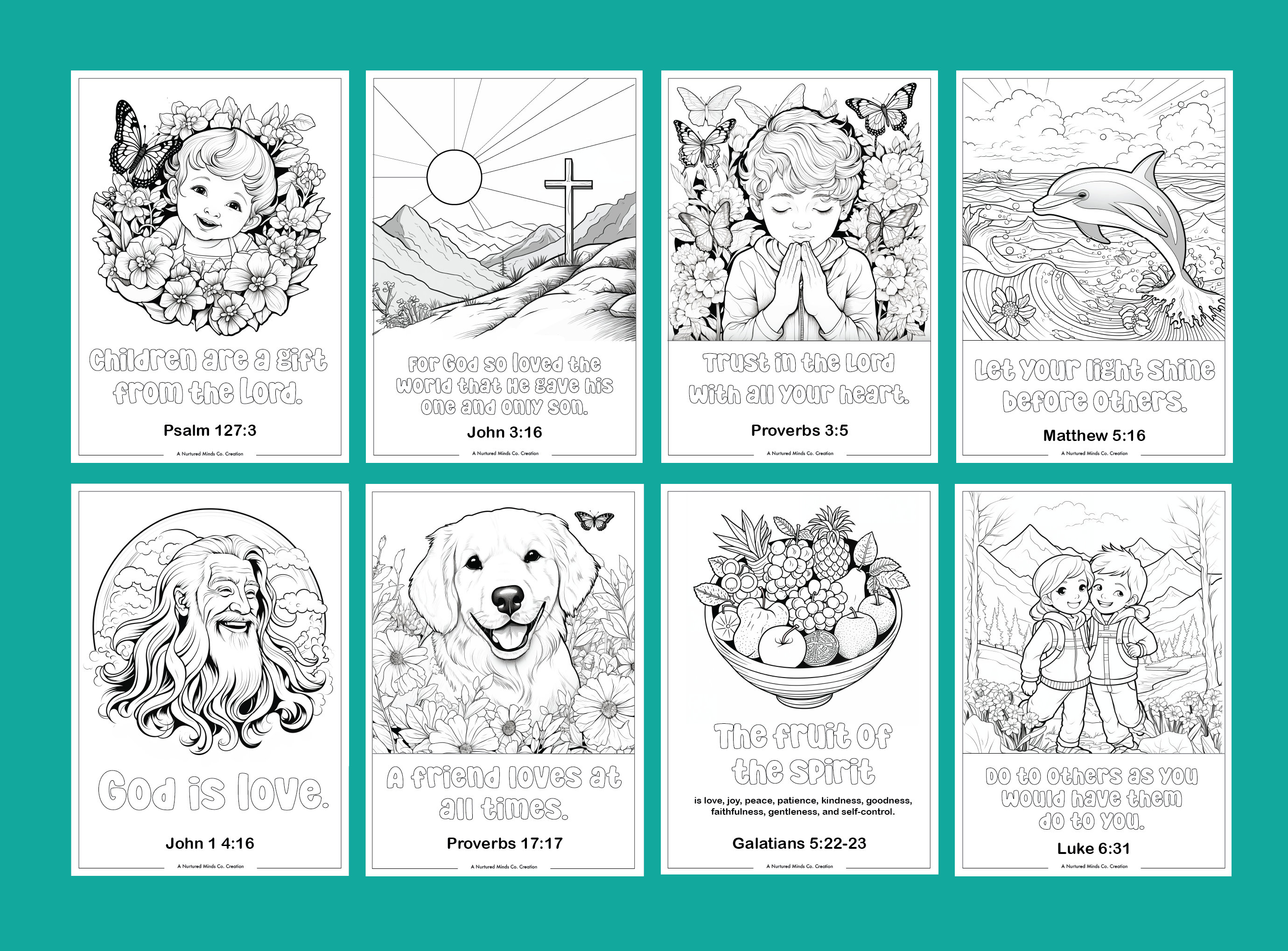 Bible Verses Coloring Pages for Kids | 8 Pack of NEW Illustrations ...