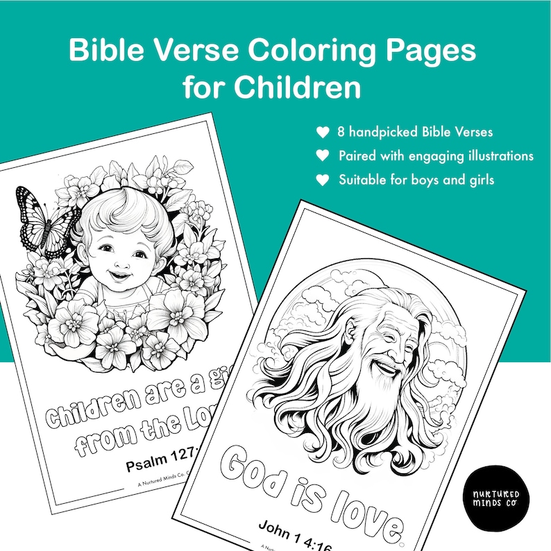 Bible Verses Coloring Pages for Kids | 8 Pack of NEW Illustrations ...