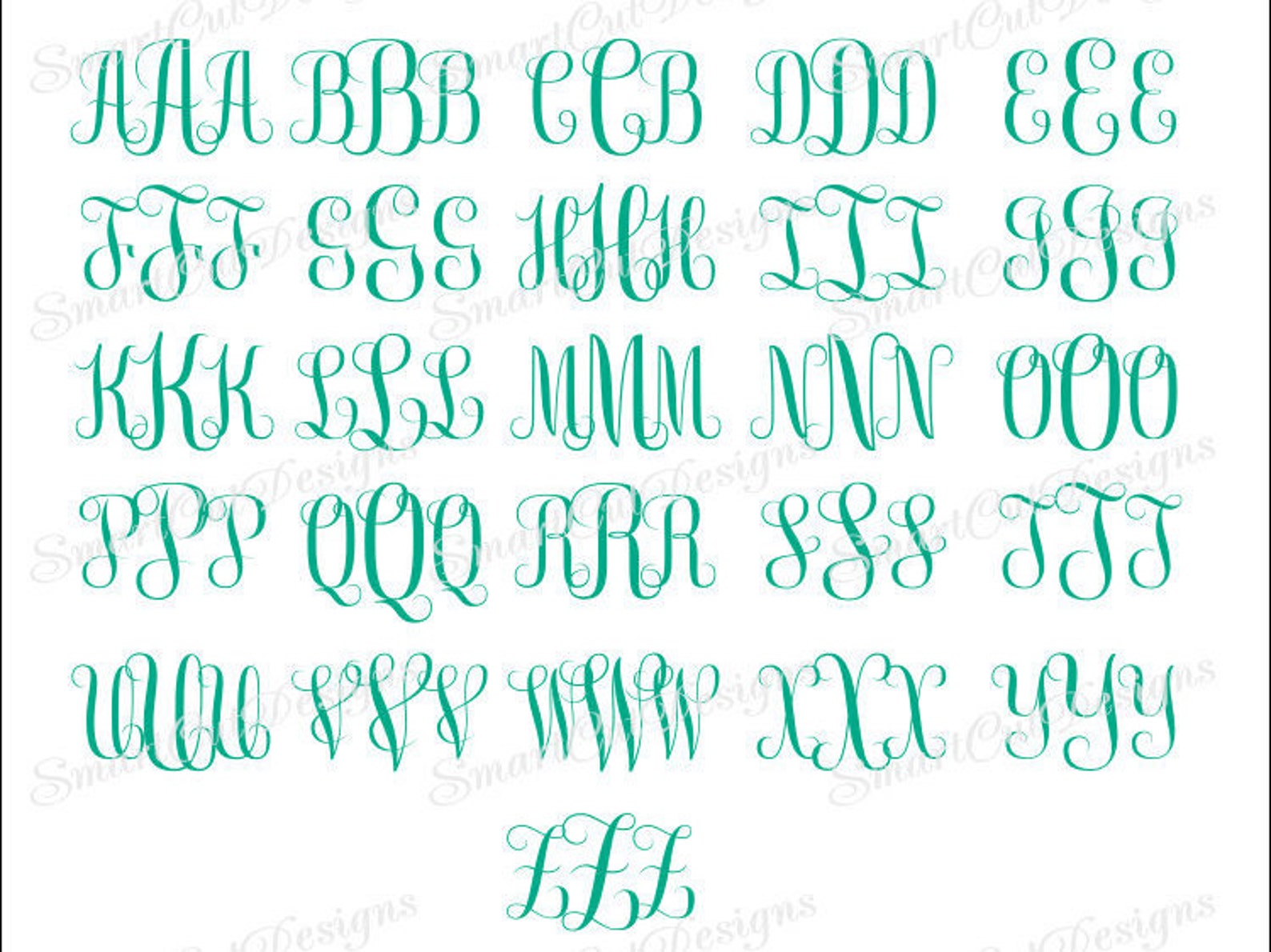 Cursive Monogram Font Svg monogram Letters Svg Anniversary | Etsy