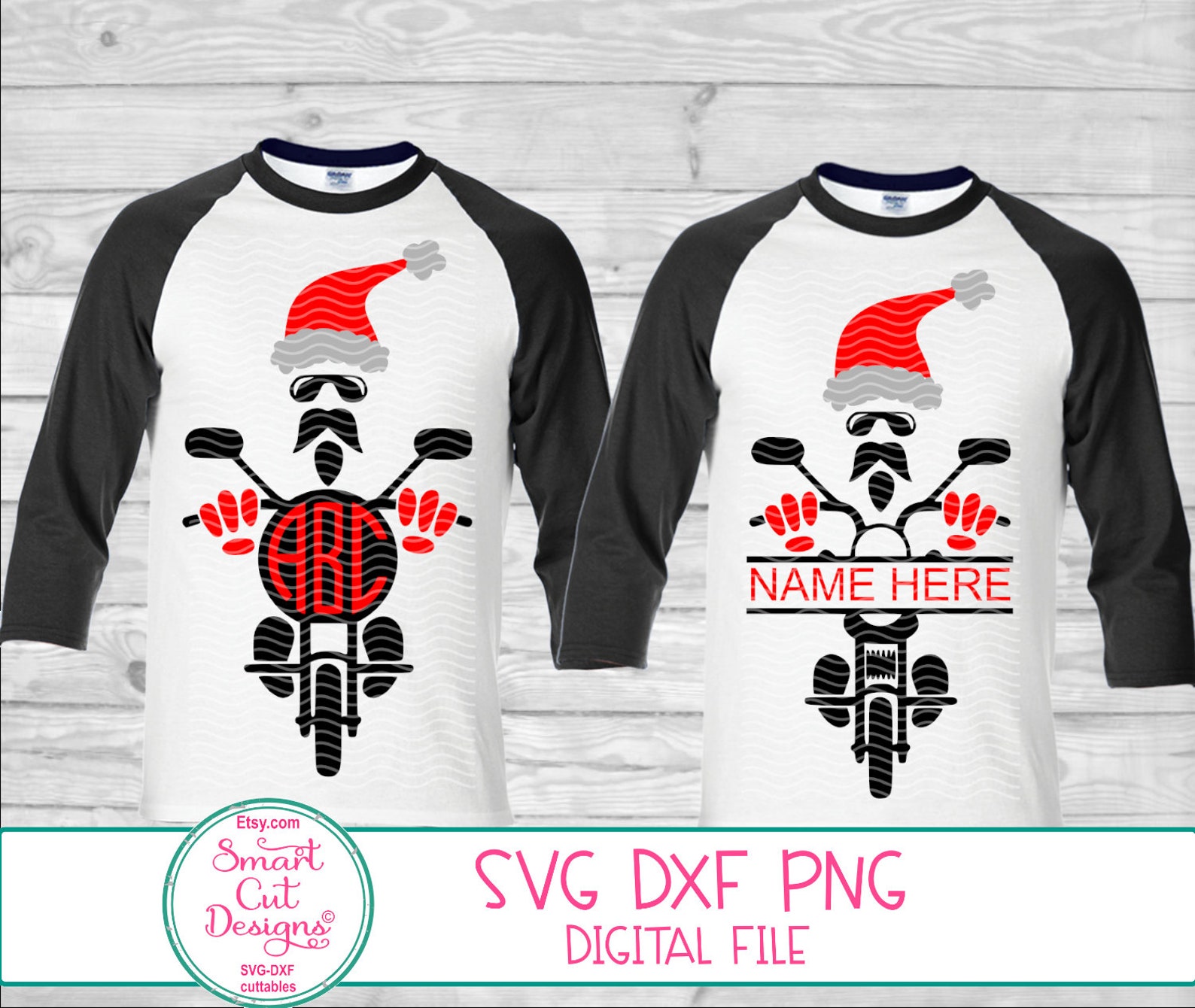 Motorcycle Santa Monogram Svg Santa Ridding Motorcycle T-shirt Biker ...