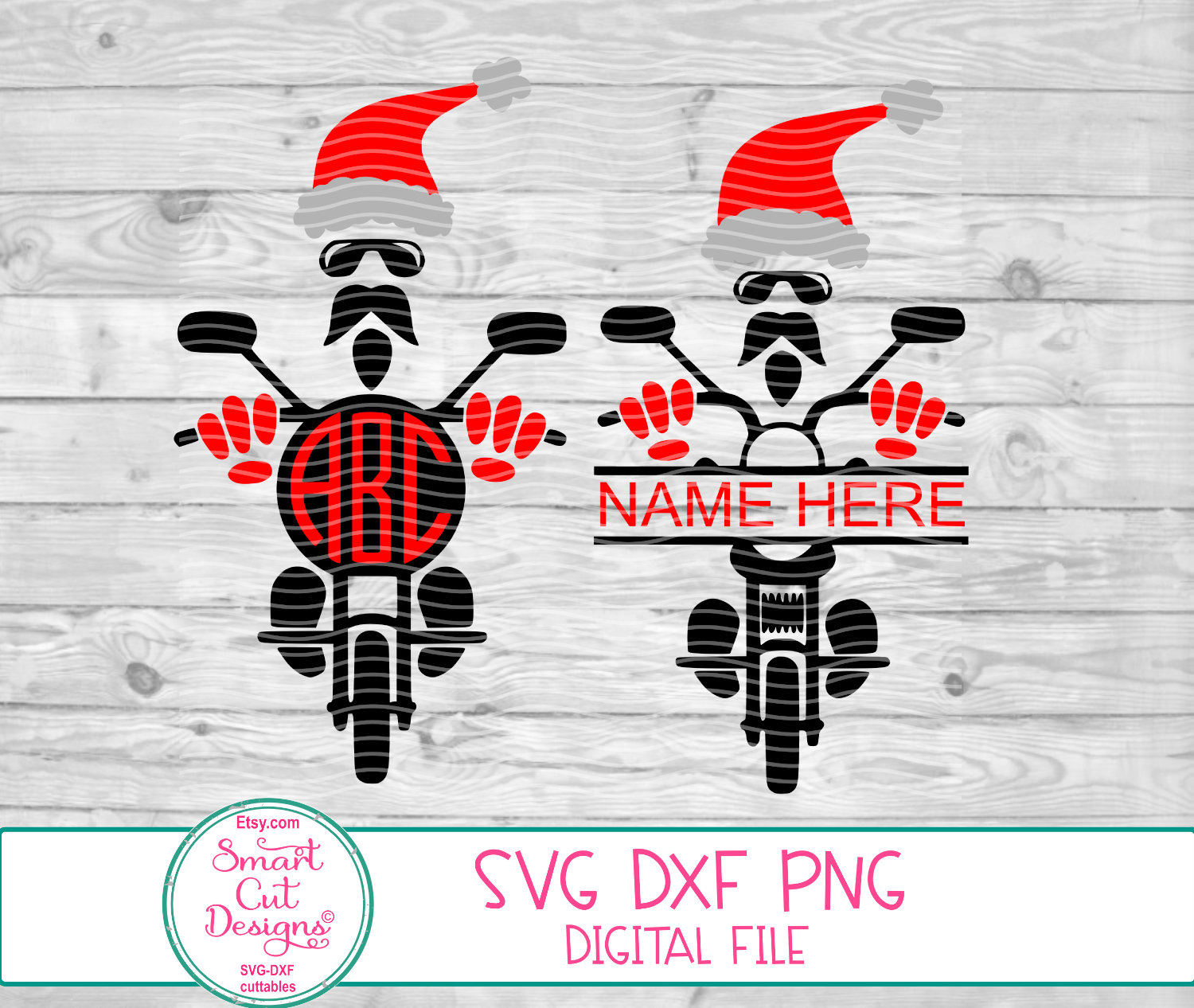 Motorcycle Santa Monogram Svg Santa Ridding Motorcycle T-shirt Biker ...