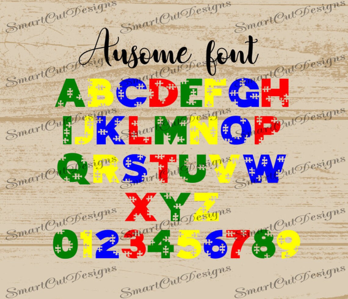 Ausome Font SVG Autism Jigsaw Awareness Monogram Letters SVG Puzzle Svg ...