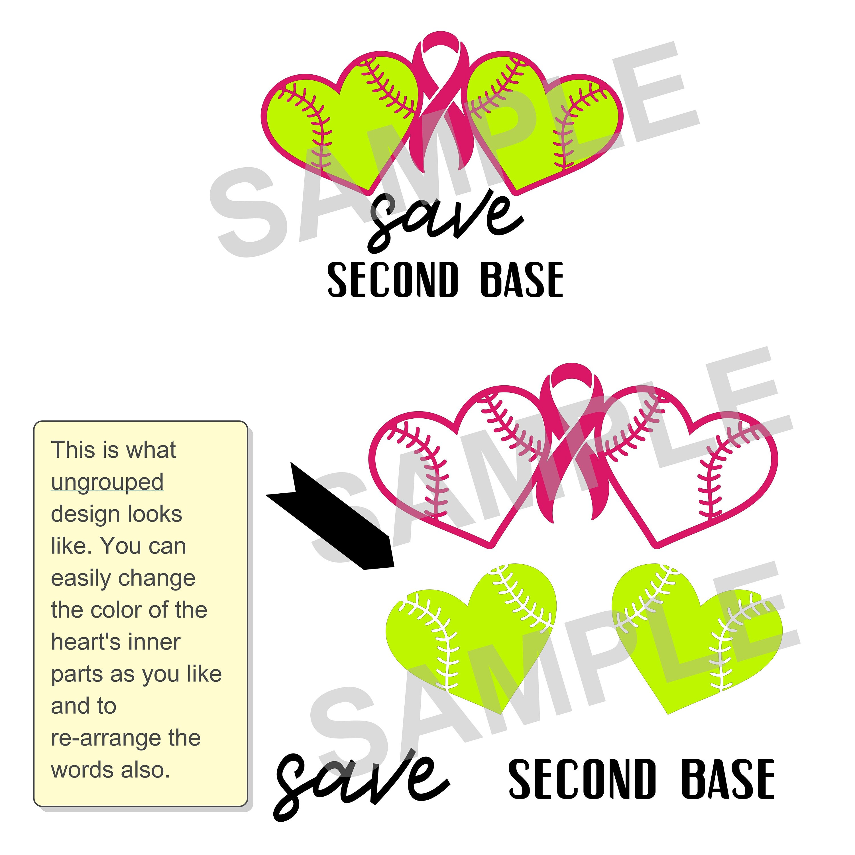 Save Second Base Svg Awareness Svg Breast Cancer Svg Softball - Etsy