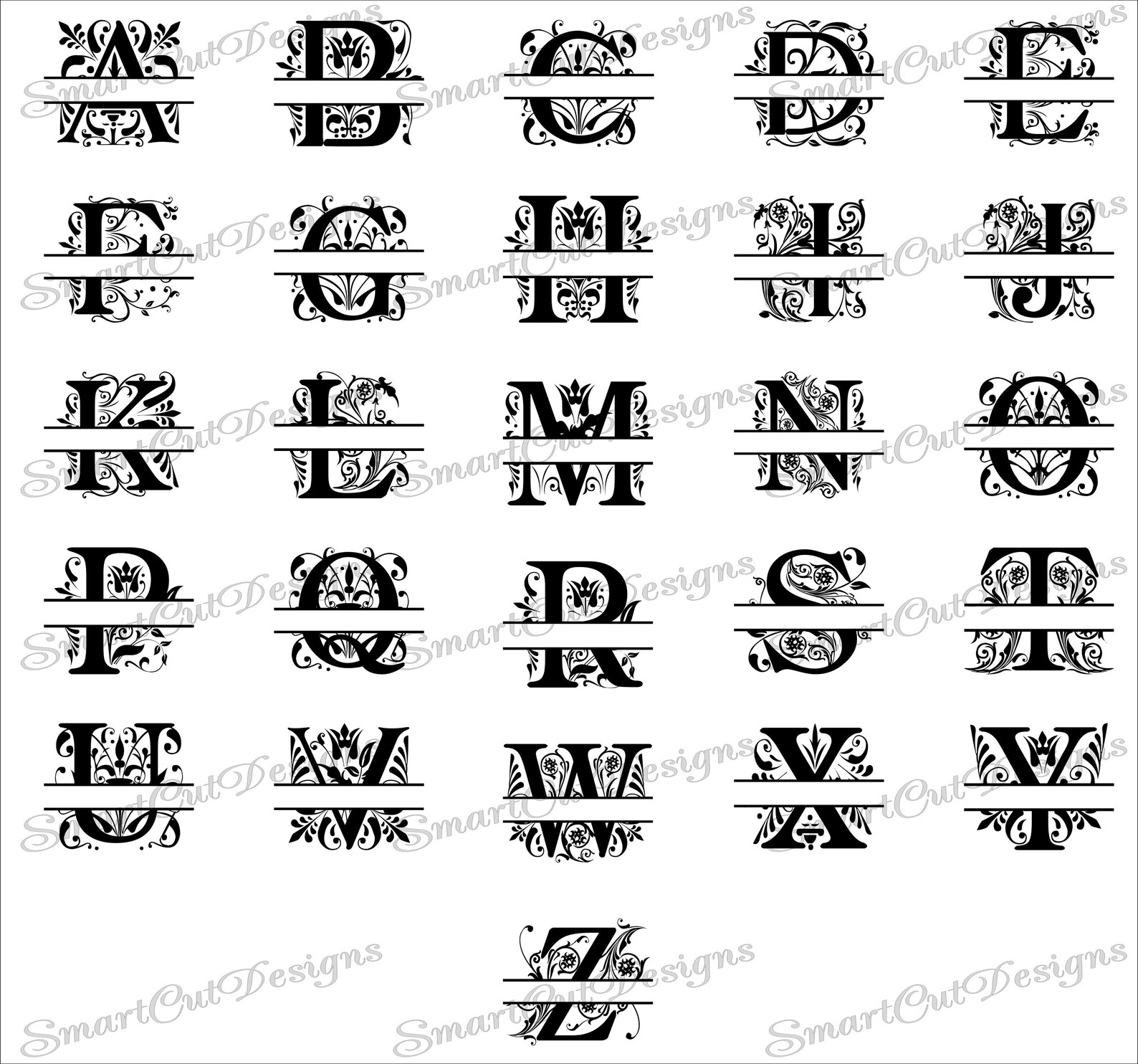 SVG Regal Split Monogram Font Floral Regal Alphabet Collection - Etsy