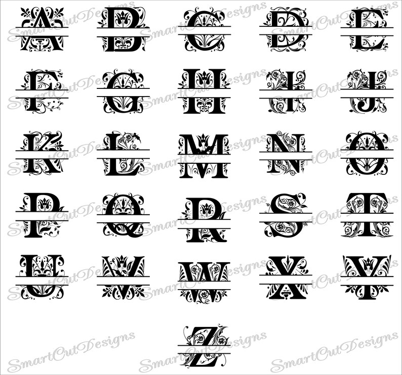 SVG Regal Split Monogram Font Floral Regal Alphabet Collection - Etsy