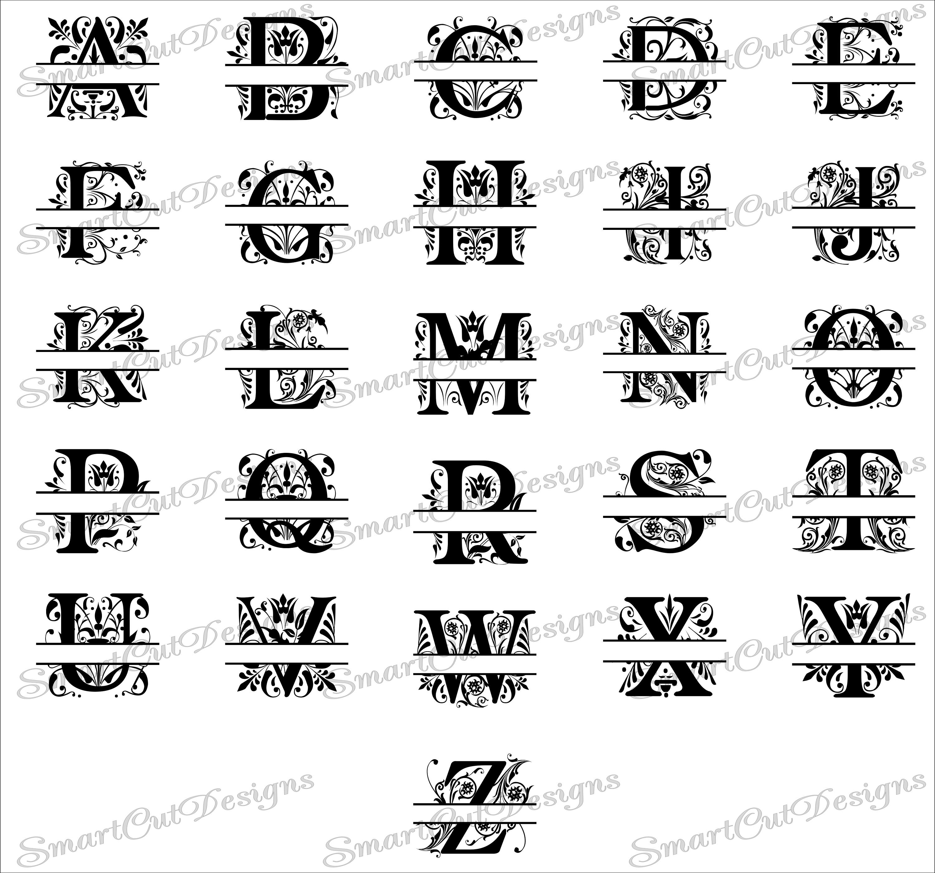 Home & Hobby SVG Regal Split Monogram Font Floral Regal Alphabet ...
