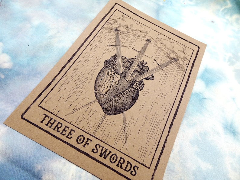 Three of Swords Tarot Card Art Print - Etsy