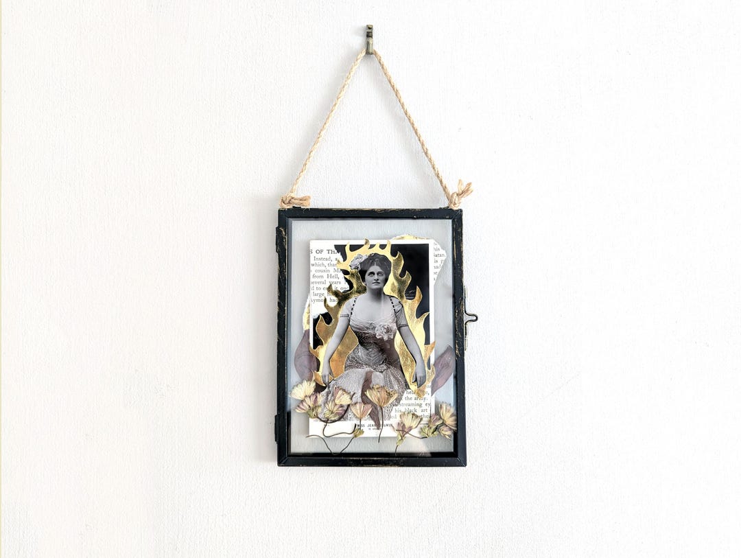 Vintage Edwardian Miss Jean Aylwin Postcard Collage - Framed Pressed Flower Art - Etsy