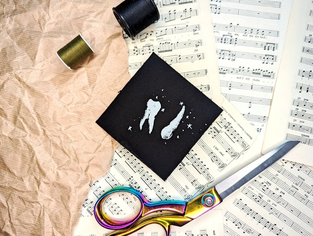 Vintage Style Teeth Sew-on Patch Hand Screen Printed Black & White - Etsy