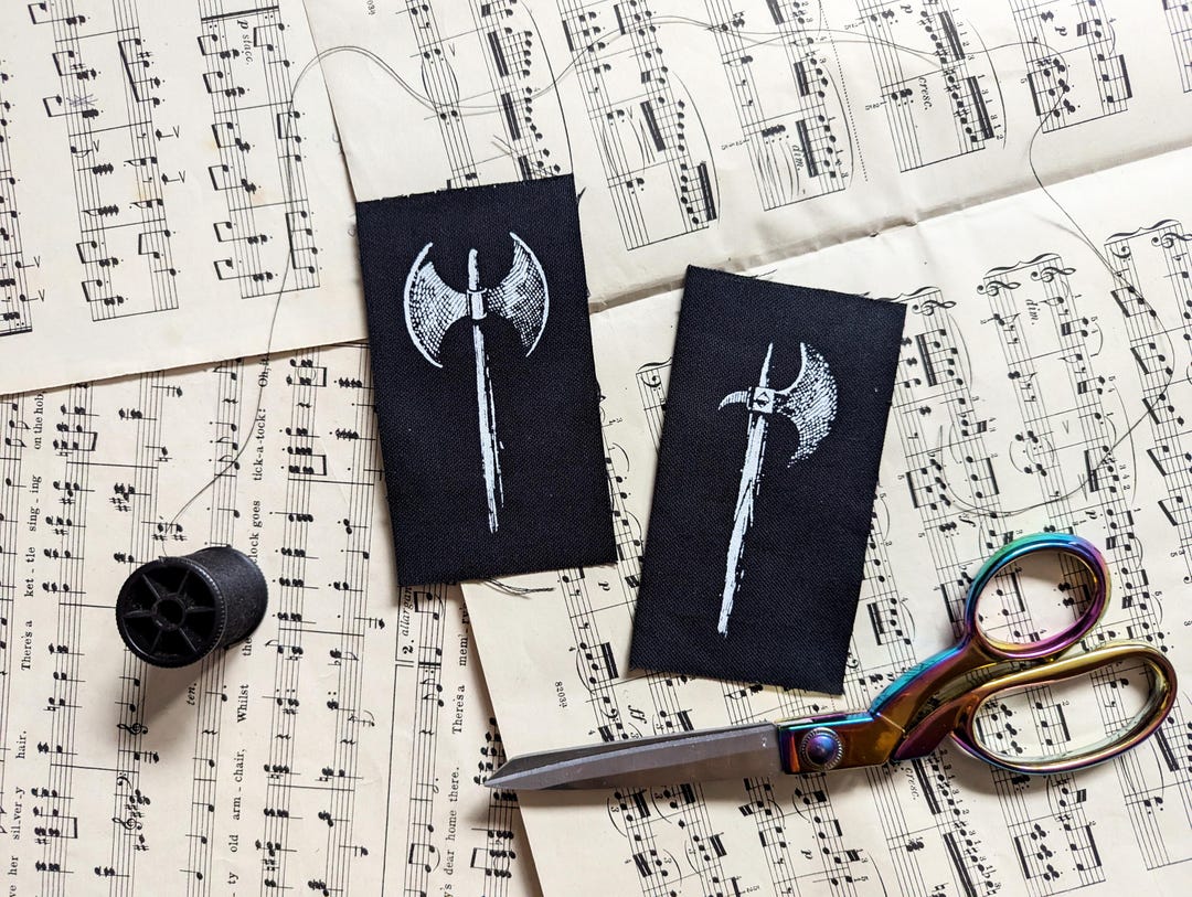 Vintage Style Battle Axe Patches Hand Screen Printed Black & White - Etsy