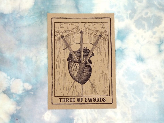 Three of Swords Tarot Card Art Print - Etsy