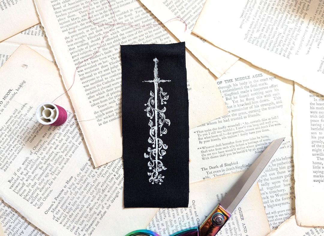 Vintage Style Sword and Foliage Sew-on Patch Hand Screen Printed Black ...