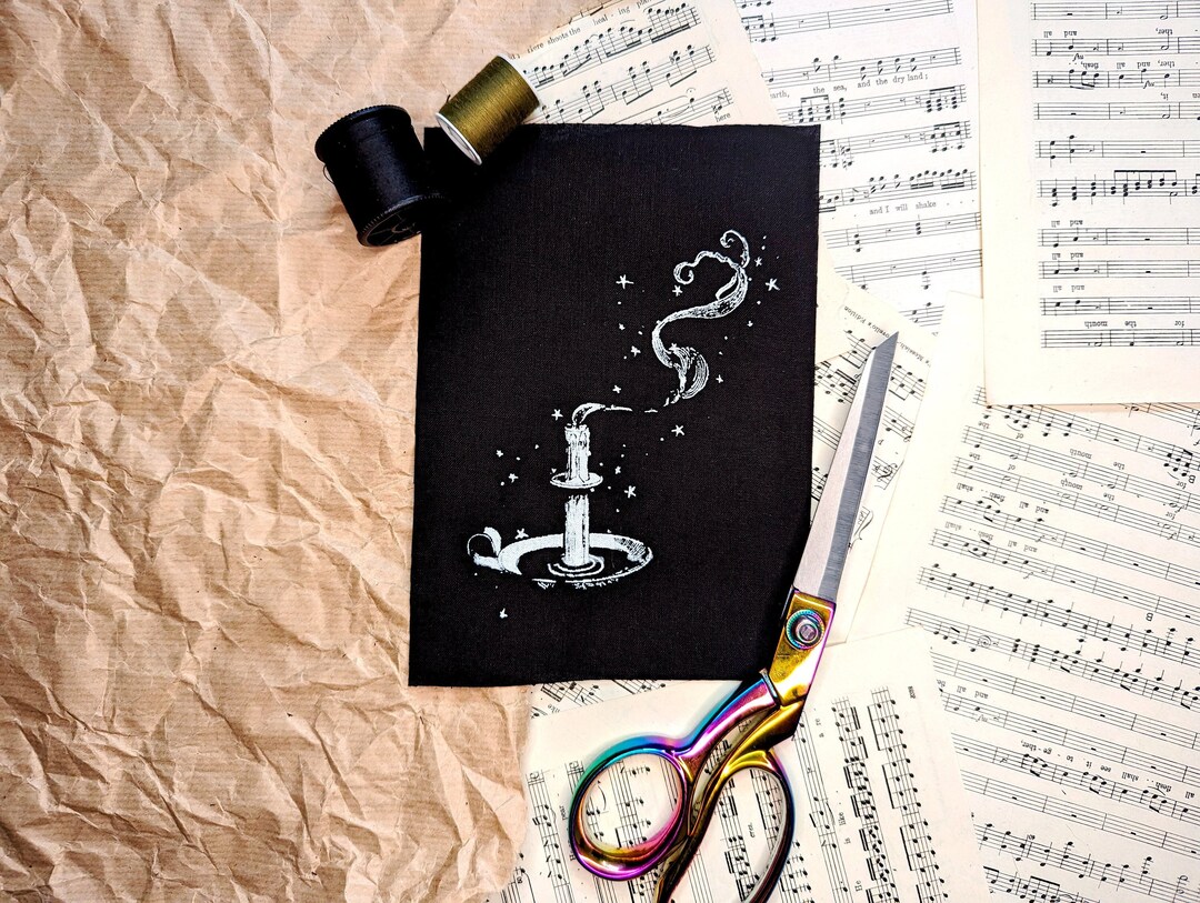 Vintage Style Candlestick Sew-on Patch Hand Screen Printed Black ...