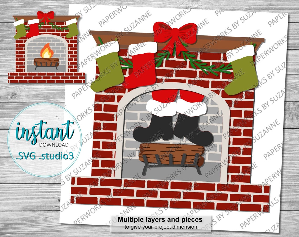 Christmas Fireplace With Santa Feet .SVG .studio3 .GSP for Silhouette ...
