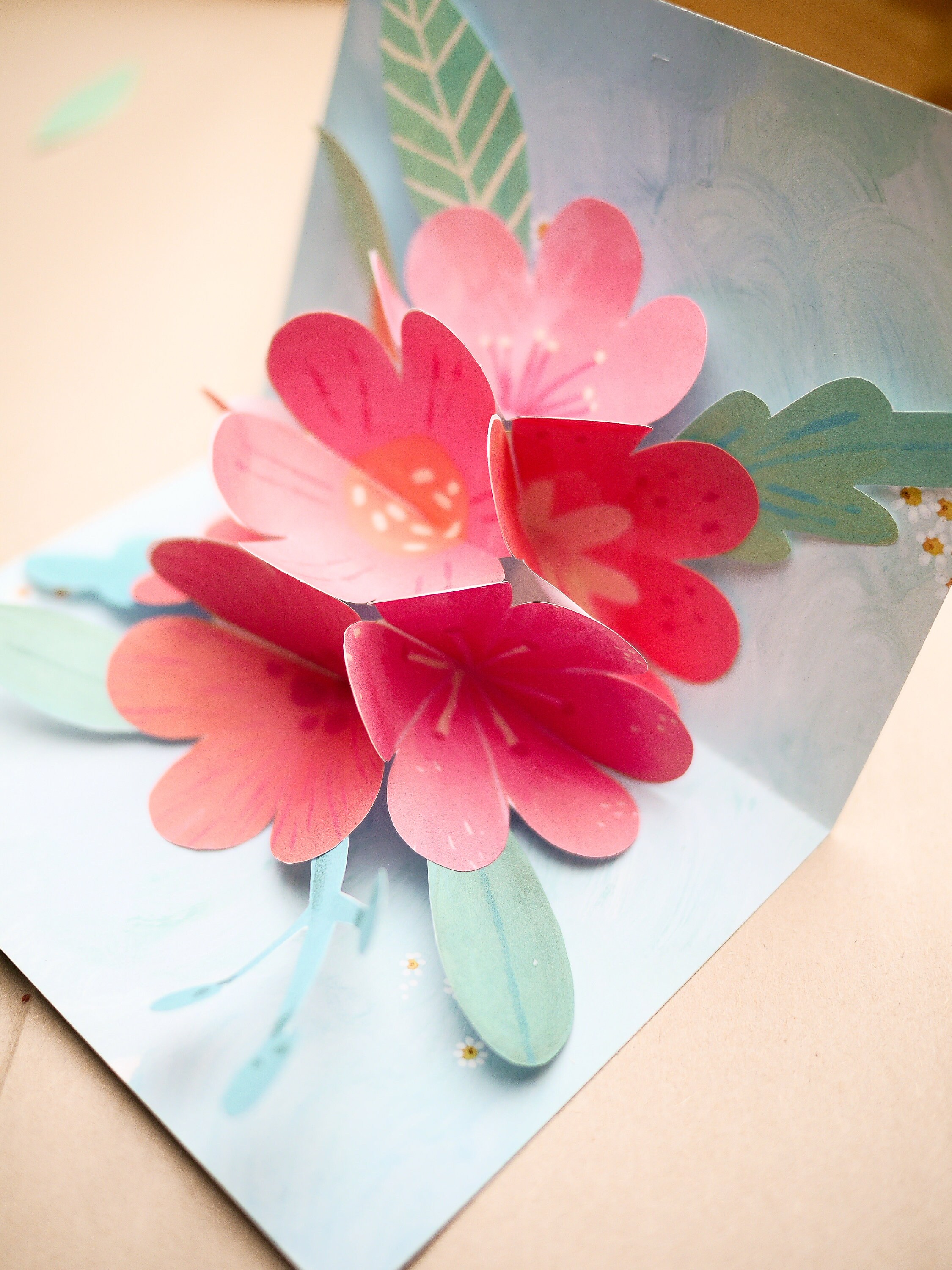 Mother's Day Gift Floral Pop-up Card Template Hand-painted DIY Greeting ...