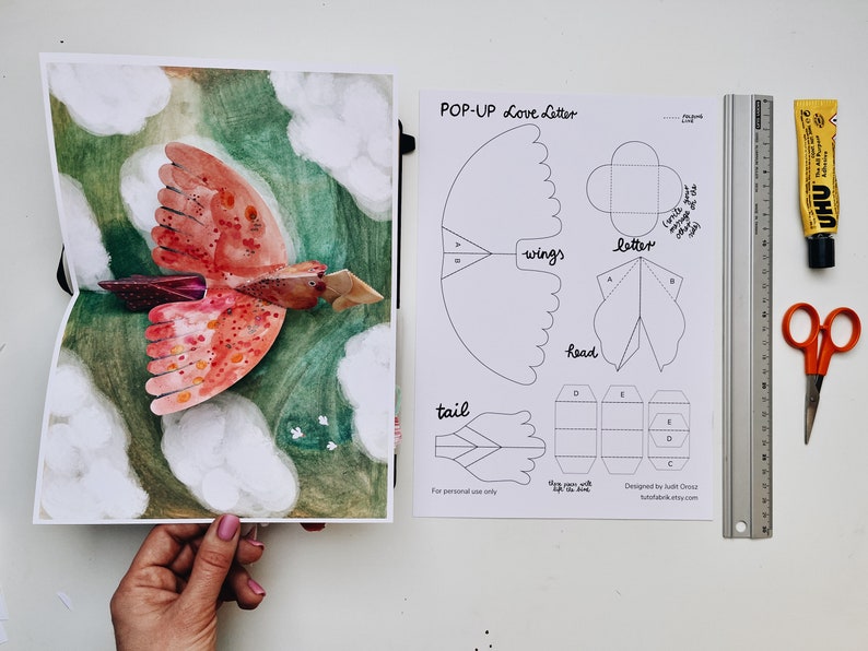 Love Letter Pop-up Card Template Hand-painted DIY Greeting Card for ...