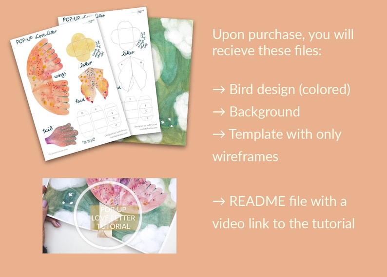 Love Letter Pop-up Card Template Hand-painted DIY Greeting Card for ...