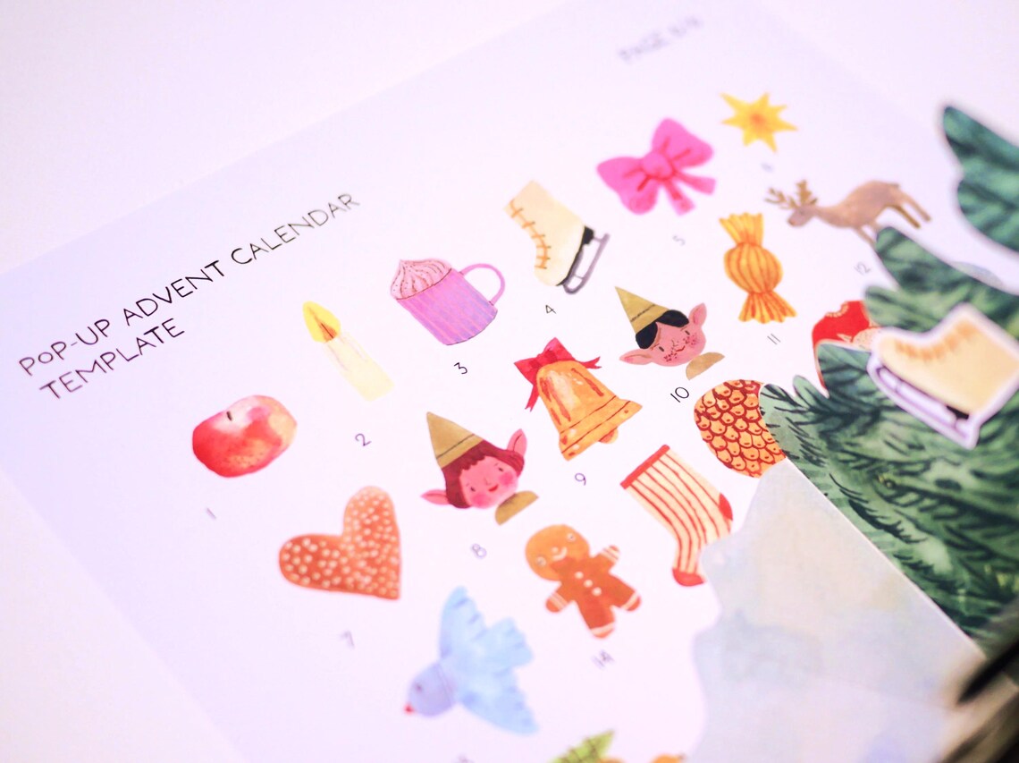 Advent Calendar Pop-up Book Printable Template With 24 Mini Christmas ...