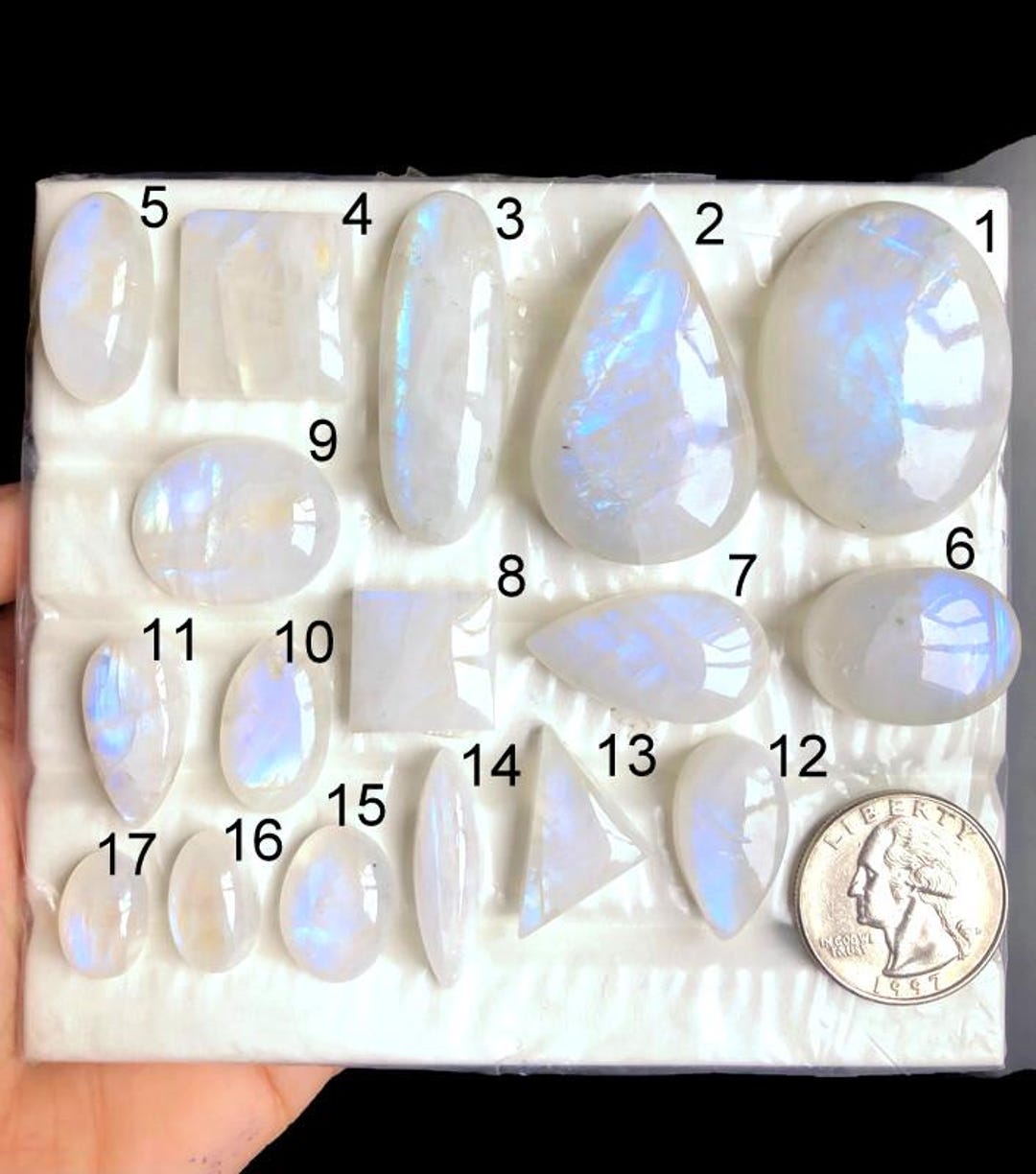 Selected Rainbow Moonstone Cabochon, Natural Blue Fire Moonstone Loose ...