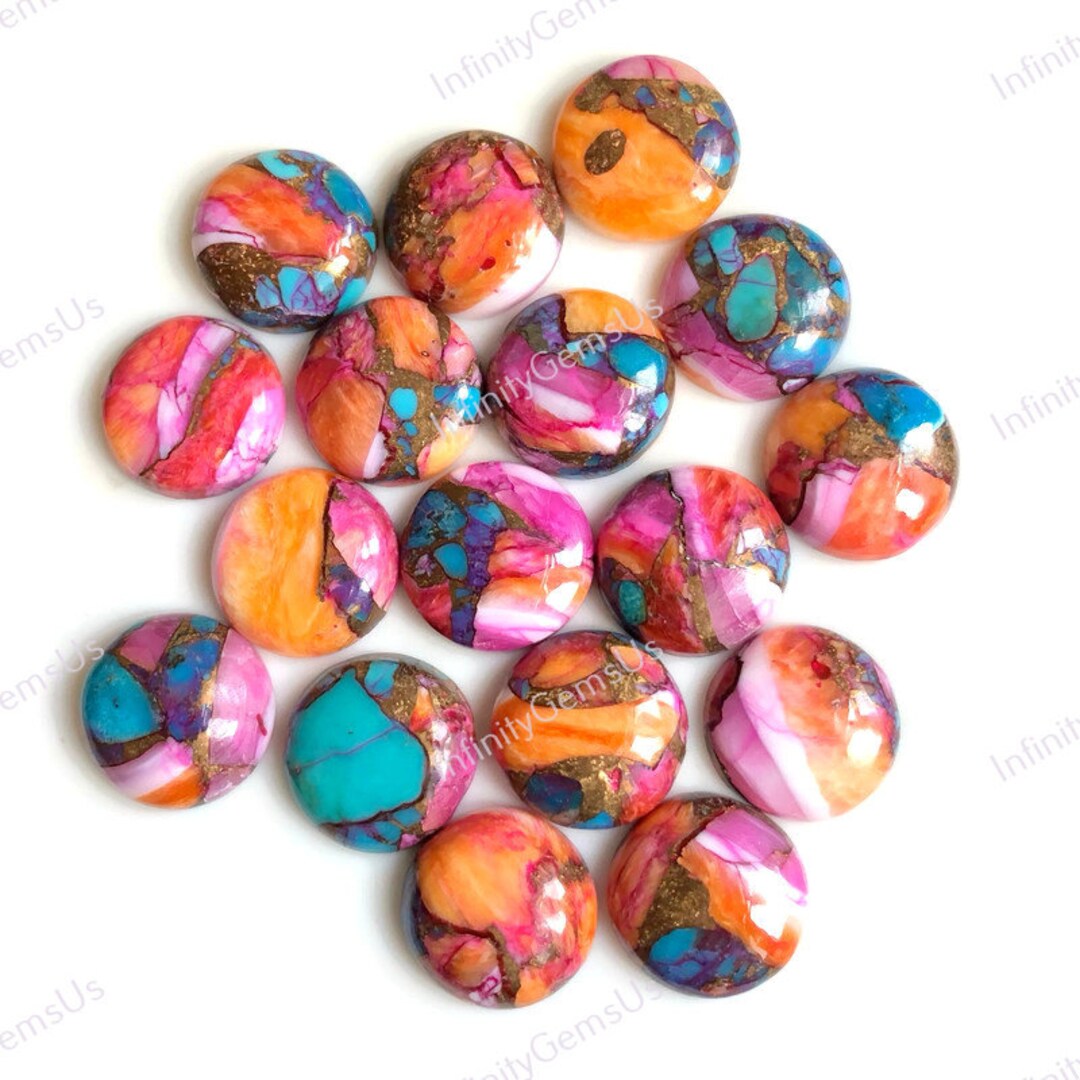 Pink Mohave Copper Turquoise 15mm Cabochons, CALIBRATED Round Shape ...